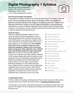 Digital Photography 1 -Editable Syllabus for High School or Middle School