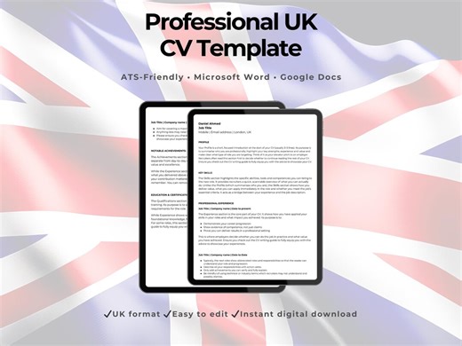 UK CV Template | Modern, Ats-friendly Resume (digital Download) - Etsy