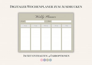 Modèle de planning hebdomadaire imprimable (PDF, A4) | Planning numérique en 4 couleurs | Planning hebdomadaire imprimable, planning minimaliste - Etsy France