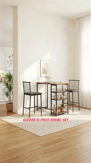 GIZOON 3-Piece Dining Table Set for 2 with 3 Storage Shelves, Kitchen Table & Chairs, PU Cushion, Thick Wood Top, Space-Savvy Design, Durable MDF, Chic Laminated Finish, Easy Assembly dinnin table decor #furnituredesign #furnituremakeover #sweetfurniture #diningchairs #tiktokshopfurniture #kitchenfurniture #sweetfurniturefinds #sweetfurniturepicks #matchingloungeset #counterheightbarstools