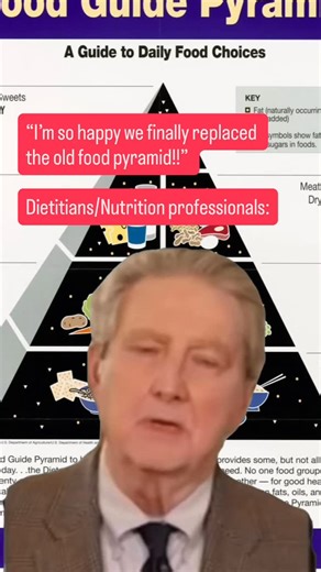 For those of you who didn’t know.. we haven’t been using the food pyramid for a long time🙃 It was replaced by MyPlate in 2011.. we haven’t seen a pyramid in 15 years smh. We stopped using it because we got new evidence no one knew how to build a plate when they were looking at a triangle lol. MyPlate isn’t perfect, but it was an attempt to move further away from something that wasn’t working. And it wasn’t unjustly demonizing saturated fats.. protein etc. It was giving recommendations based on 