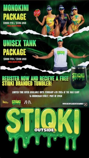 🤔 Quick question…⁣ ⁣ 👀 𝗪𝐇𝐎 𝐘𝐎𝐔 𝐎𝐍 𝐓𝐇𝐄 𝐑𝐎𝐀𝐃 𝗪𝐈𝐓𝐇 𝐅𝐎𝐑 𝐉’𝐎𝐔𝐕𝐄𝐑𝐓 𝟐𝟎𝟐𝟔?? 👀⁣ ⁣ The answer is 𝘚𝘐𝘔𝘗𝘓𝘌 👉 @stiqkijouvert_🦠⁣ ⁣ 📍 Register in person at the Mas Camp:⁣ #16 Mooneram Street, St. James⁣ ⁣ 🎭 Secure your STIQKI J’ouvert package before it’s too late!⁣ ⁣ ✨ 𝐀𝐃𝐃-𝐎𝐍𝐒 𝐍𝐎𝗪 𝐎𝐍 𝐒𝐀𝐋𝐄:⁣ • Tumblers⁣ • Trucker Hats⁣ • Visors⁣ • Female Tank Tops⁣ ⁣ ⏰ 𝐅𝐄𝗪 𝐃𝐀𝐘𝐒 𝐋𝐄𝐅𝐓 𝐓𝐎 𝐑𝐄𝐆𝐈𝐒𝐓𝐄𝐑 𝐎𝐍𝐋𝐈𝐍𝐄 ⏰⁣ 🌐 Register here:⁣ 👉 www.beespleaseen