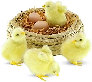 Baby Chicks 7 Set,Simulated Fake Chicken Figurine Lifelike Stuffed Farm Animal,Realistic Plush Easter Chick Photography Props Home Decor Furry Chickens Little Birthday Gift Kids Toys