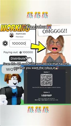 Scan this QR code with your device that has the acc logged in that you want the robux in!🎊#robux #gg