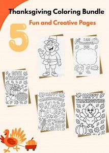 Kids Thanksgiving Coloring Pages – Turkey, Pumpkin & Pilgrim – 5 Page Printable PDF - Etsy