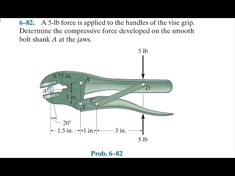 Statics 6.82 - A 5-lb force is applied to the handles of the vise grip. Determine compressive force.