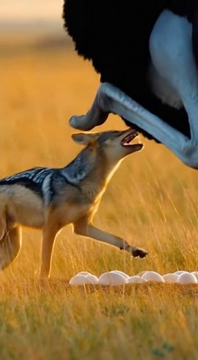 Ostrich vs Jackal: Epic Wildlife Showdown | Defending Eggs in Savannah