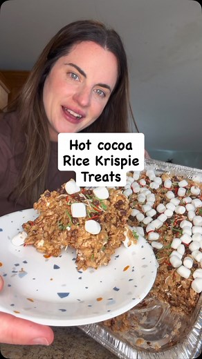 Hot cocoa Rice Krispie treats! Ingredients: 9 oz box of Rice Krispies 2 bags mini marshmallows 1 can of sweetened condensed milk 1/3 cup of butter (browned) 1/3 cup hot chocolate mix 1/2 of a bag of mini chocolate chips Christmas sprinkles How to: Start by browning butter in a large pan. Once it’s browned take it off the heat. Then mix in hot chocolate mix and add one can of sweetened condensed milk. Mix. Add in 1 & 1/2 bags of mini marshmallows and stir on medium heat until all melted and mixed