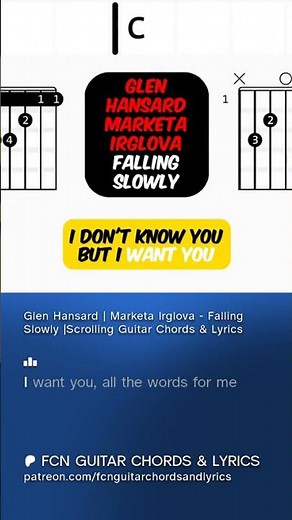 Glen Hansard | Marketa Irglova - Falling Slowly | Scrolling Guitar Chords & Lyrics #guitarcover