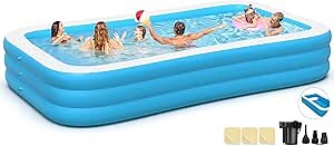 Inflatable Pool with Seats,130'' x 72'' x 22'' Extra Large Swimming Pool with Pump for Adults, 0.6mm Thickened Blow Up Pool for Backyard, Family, Outdoor, Garden