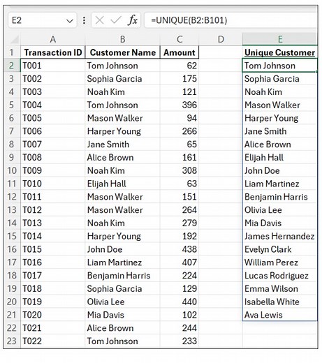 How to use Excel’s UNIQUE Function