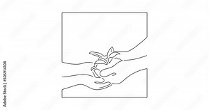 Ecology and climate change concept in line art animation. Video footage of people planting a tree. Black linear video on white background. Animated gif illustration design.