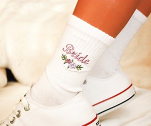 Princess Bride Socks, Custom Embroidered Lilac Flower Wedding Socks, Crew Socks, Personalized Socks, Bridesmaid Socks, Custom Name Socks - Etsy