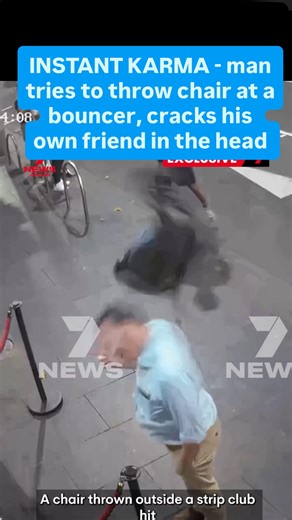 Kevin Clancy | INSTANT KARMA - man tries to throw a chair at a bouncer outside the club, hits his friend directly in the head. Hilarity ensues. Great... | Instagram