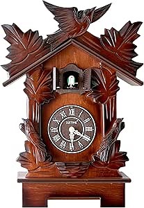 JUSTIME 12-inch Cuckoo Clock Desktop Forest Birds Quartz Timepiece - C00199