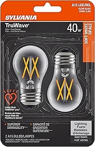 LEDVANCE Sylvania LED TruWave Natural Series Ceiling Fan / Fixture Light Bulb, 40W A15 Soft White Medium Base, Dimmable, Clear - 2 Pack, 40761