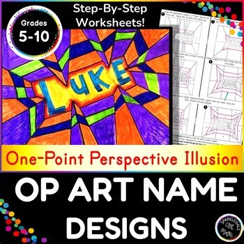 OP Art Name Design Optical Illusion One-Point Perspective Middle School Sub Plan