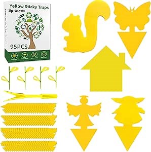 100 Pack Fruit Fly Traps Yellow Sticky Traps Gnat Sticky Traps for Indoor/Outdoor House Plants Flower Fungus Traps Pest Insect Catcher Killer,Bug (95（95+4+1） 100pack)