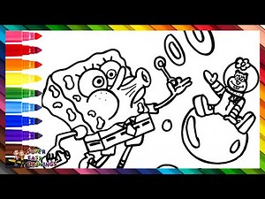 Draw and Color SpongeBob and Sandy Cheeks Blowing Bubbles 🧽🫧🐿️🌊 Drawings for Kids