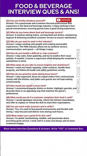 Food and Beverage Interview Questions and Answers | F&B Interview Questions and Answers