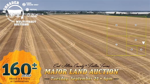 Auction Spotlight: This farm offered 153.14 /- FSA cropland acres of level, well-tiled, productive soils and future investment potential on the eastern edge of Woodburn. The property was divided in 6 tracts and ultimately sold for $2,850,000. Tract(s): 1-6 @ $2,850,000 ($18,050/acre) https://www.schraderauction.com/auctions/9217 | Schrader Auction