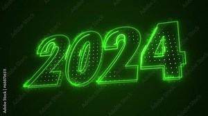 Neon Green 2024 Year Icon 3D Outline Loop Background. Neon Green Colored 2024 Year Icon 3D Outline Seamless Loop Background. 2024 Year Icon 3D Outline.