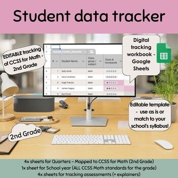Digital Standards Tracker Gradebook Google Sheets, 2nd Grade Math CCSS Editable