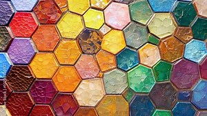 Vibrant Hexagon Mosaic: of a colorful mosaic pattern, showcasing a myriad of hues and textures in a hexagonal arrangement. A symphony of color and design. Stock Video