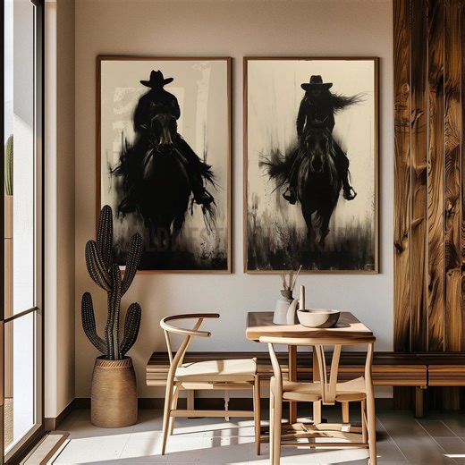 Cowboy and Cowgirl Poster Set: Rustic Western Horseback Riding Prints - Etsy