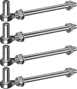 J Bolt Gate Hinge, 304 Stainless Steel Farm Gate Hinges, M12 x 10'' Gate Hinge Bolt 5/8'' for Chain Link Fence/Farm/Wooden Fence/Driveway, Supports up to 500lbs, 4pcs