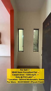For Sell! 3BHK Semi-Furnsihed Flat Carpet Area:- 1200 sq.ft. Only @ 32 Lakh*- 9 Location:- Behind Mcdonald’s, Sama For More:- 9228188881 (Piyush Patel) | Patel Property