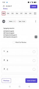 Question: What is the result of syngamy?(A) Diploid zygote(... | Filo