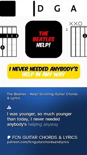 The Beatles - Help! | Scrolling Guitar Chords & Lyrics preview #thebeatles #guitarlesson #guitar