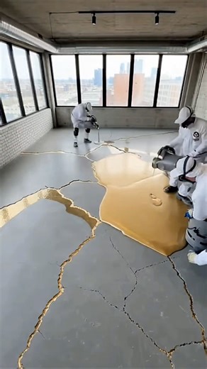 DIY Kintsugi Gold Crack Epoxy Floor 🏛️✨ #epoxy #kintsugi #diy