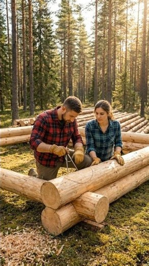We Built an Off-Grid Log Cabin with ZERO Nails! 🪓🌲#bushcraft #survival #camping #building #travel