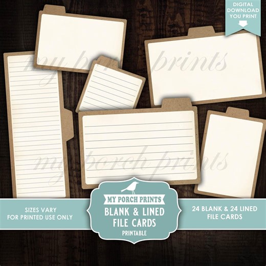Blank & Lined File Cards, Junk Journal Ephemera Neutral Plain Pockets Journaling Paper Folder My Porch Prints Printable Digital Download - Etsy UK
