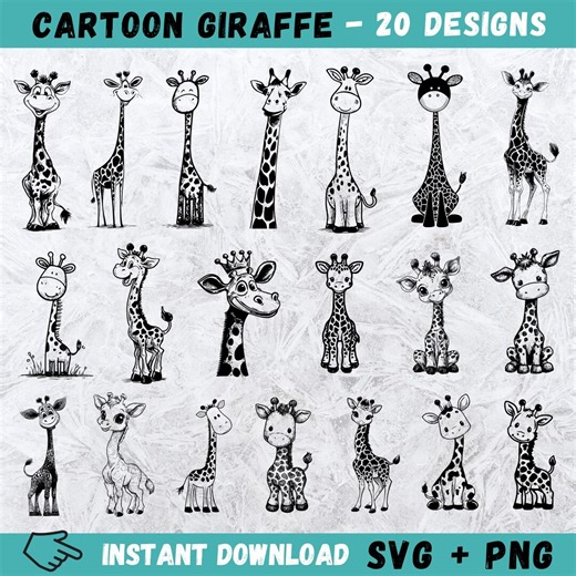 Cartoon Giraffe SVG Bundle: 20 High Quality Giraffe Designs (digital Download) - Etsy