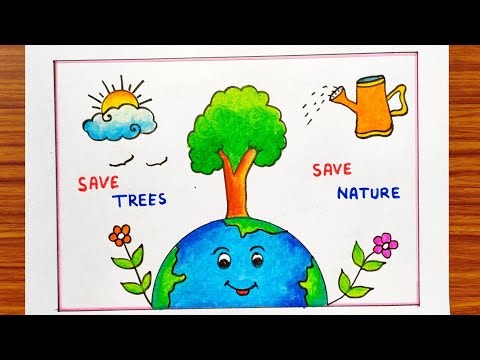 Save tree save earth poster making | Environment Day poster making | Environment Day school project