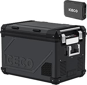 ICECO APL55 55Liter Portable Refrigerator and Freezer, Powered by AC/DC or Solar, Dual Zone Bluetooth Controlled 12v refrigerator, for Truck, Car and Home, -4℉~68℉, With 250Wh Magnetic Battery