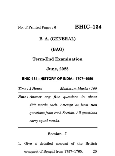 BHIC–134 June 2025 | IGNOU Previous Year Question Paper
