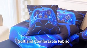 Full Size Kids Gaming Comforter Set Geometric Games Bedding Sets with Sheets Boys Bed Set for Game Home Decor Soft 6 Pieces Gamepad Bed in A Bag for All Season(Blue, Full)