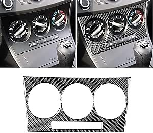 Carbon Fiber Car Accessories Interior Sticker Compatible With Mazda 3 Axela 2010-2013 Mazdaspeed 3 Air-conditioning Climate Control Panel AC Button Knob Console, Black B