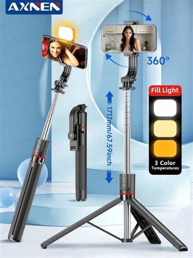 TOKQI Trépied et perche à selfie 67,59 pouces, extensible, tout-en-un, avec télécommande sans fil, support de trépied et support de téléphone amovible, portable, léger, compatible avec iPhone 16, 15, 14, 13 Pro, XS Max, smartphones et plus encore (Noir) | SHEIN