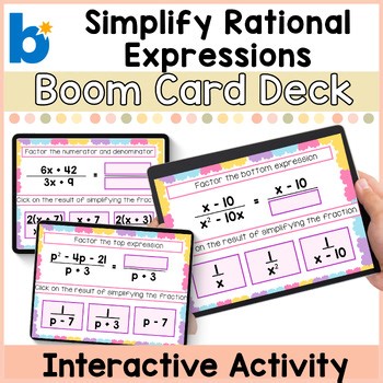 Simplifying Rational Expressions with Factoring | Boom Cards™