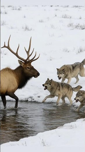 Brave Elk Outsmarts Wolves in Frozen Wilderness | Epic Survival in Icy Water