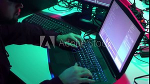 Hackers breaking server using multiple computers and infected virus ransomware. Cybercrime, information technology, phishing mail.