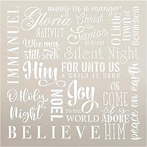 Nativity Background Words Stencil by StudioR12 - Select Size - USA Made - Craft DIY Embellished Word Art Decor | Paint Winter Themed Wood Sign for Living Room (15 x 15 inches)
