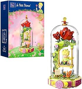PANTASY Le Petit Prince Building Block Set Rose Swing Collectible Model Creative DIY Dust Cover Decorative Piece Storytelling Minifigure Adults and Kids Home Decor