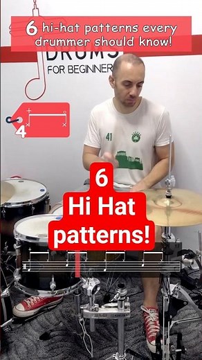 🔥 6 Hi-hat patterns every drummer should know! 🥁 #drums #hihats #pattern #drumlesson #exercise
