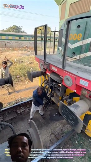 Railway Precision: Watch a Worker Couple Locomotives With Heavy - Duty Ling and Pin Couplers!